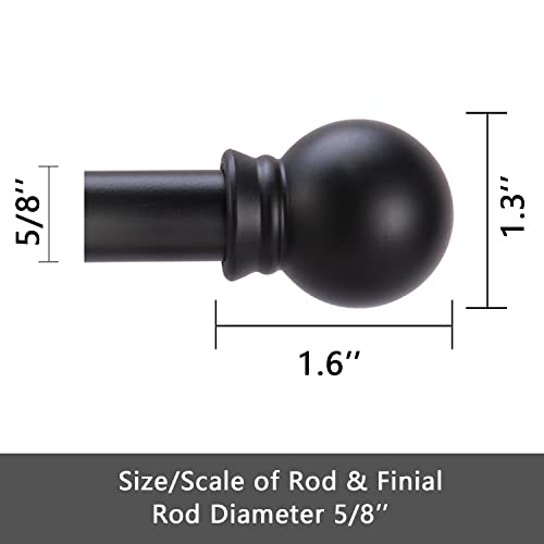 Curtain Rods for windows 32-48 inch, 5/8 inch Diameter Metal Standard Decorative Curtain Rod Set, Small Adjustable Telescoping Curtain Rod, Matte Black