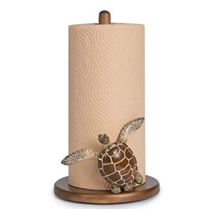 turtle paper towel holder – beach house decor cute paper towel holder stand wood sea turtle decor, unique kitchen towel holder countertop coastal decor for home, ocean decor sea turtle gifts for women