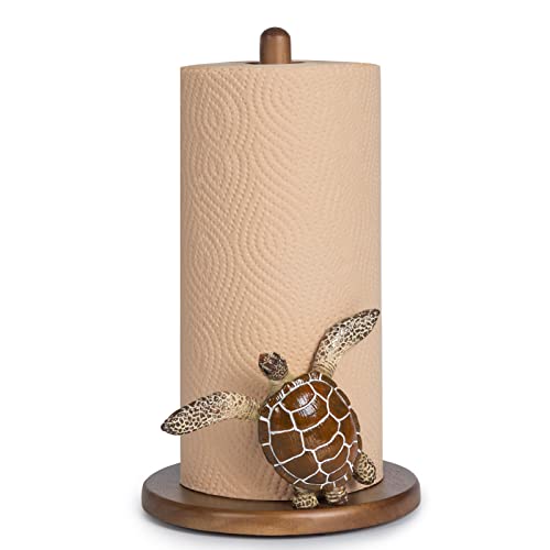 Turtle Paper Towel Holder - Beach House Decor Cute Paper Towel Holder Stand Wood Sea Turtle Decor, Unique Kitchen Towel Holder Countertop Coastal Decor for Home, Ocean Decor Sea Turtle Gifts for Women