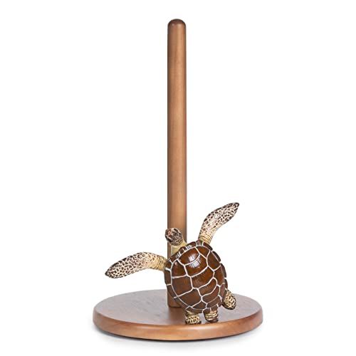 Turtle Paper Towel Holder - Beach House Decor Cute Paper Towel Holder Stand Wood Sea Turtle Decor, Unique Kitchen Towel Holder Countertop Coastal Decor for Home, Ocean Decor Sea Turtle Gifts for Women