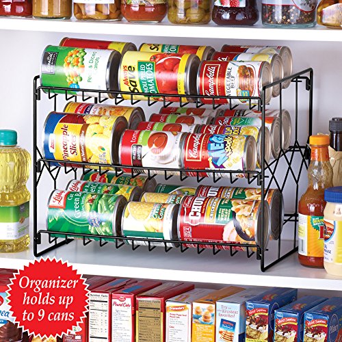 Collections Etc Can Storage Organizer Rack, 3-Tier Storage and Space Saving Pantry or Kitchen Solution, Black