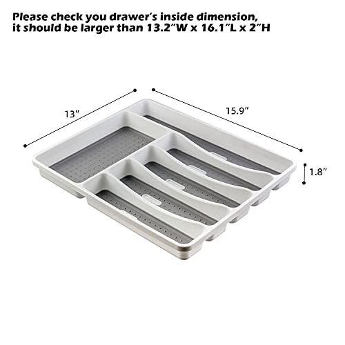 LeMuna Silverware Tray for Drawer, Plastic Cutlery Tray Kitchen Drawer Organizer, 6 Compartment Flatware Cutlery Organizer, Soft-Grip Lining and Non-Slip Rubber Feet