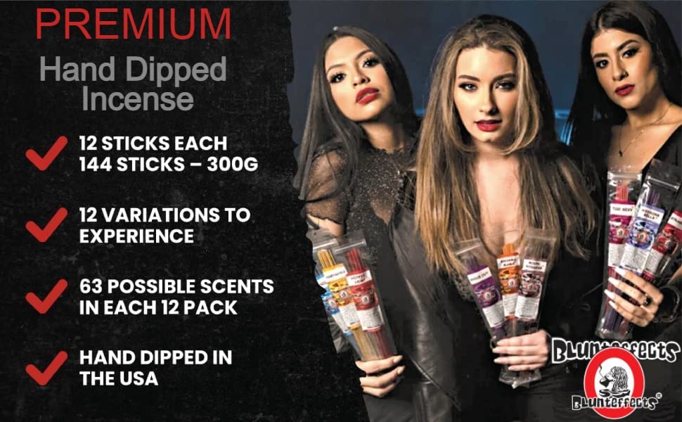 Blunteffects Incense - 12 Scents Variety Pack 12 Sticks Each - 11" 144 Total Sticks - 300grams