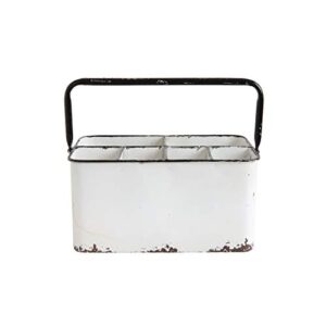 creative co-op farmhouse metal storage caddy with 6 compartments and handle, distressed white and black