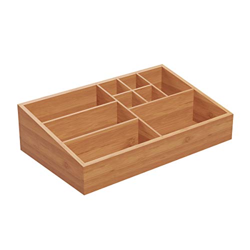 Lavish Home 10 Compartment Bamboo Organizer- Desk Caddy-Bathroom Countertop Storage-Office Accessory Tray-Natural Wood Portable Home Accessories