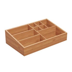 Lavish Home 10 Compartment Bamboo Organizer- Desk Caddy-Bathroom Countertop Storage-Office Accessory Tray-Natural Wood Portable Home Accessories