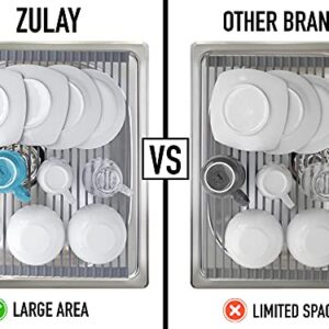 Zulay Kitchen Extra Large Roll Up Dish Drying Rack- Heavy Duty Silicone Wrapped Steel Rods Over Sink Dish Drying Rack - Versatile Roll Up Sink Drying Rack & Trivet (Gray),20.5 inches x 13 inches