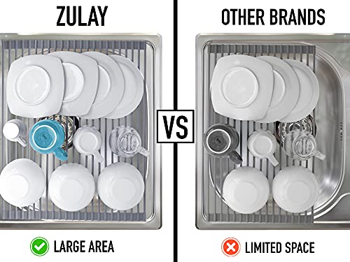 Zulay Kitchen Extra Large Roll Up Dish Drying Rack- Heavy Duty Silicone Wrapped Steel Rods Over Sink Dish Drying Rack - Versatile Roll Up Sink Drying Rack & Trivet (Gray),20.5 inches x 13 inches