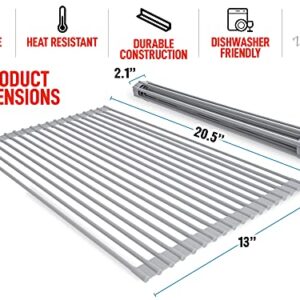 Zulay Kitchen Extra Large Roll Up Dish Drying Rack- Heavy Duty Silicone Wrapped Steel Rods Over Sink Dish Drying Rack - Versatile Roll Up Sink Drying Rack & Trivet (Gray),20.5 inches x 13 inches