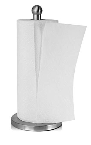 Stainless Steel Kitchen Paper Towel Holder Dispenser - Weighted Base - Sturdy, Durable, Rust-Proof - Single Easy One-Handed Tear - Fits Standard or Jumbo-Sized Rolls