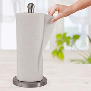 Stainless Steel Kitchen Paper Towel Holder Dispenser - Weighted Base - Sturdy, Durable, Rust-Proof - Single Easy One-Handed Tear - Fits Standard or Jumbo-Sized Rolls