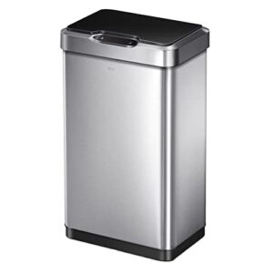 eko mirage-t 50 liter / 13.2 gallon touchless rectangular motion sensor trash can, brushed stainless steel finish