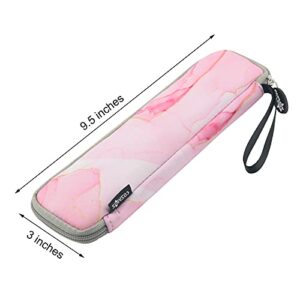 Cosmos Reusable Portable Travel Tableware Carrying Bag Storage Case Cutlery Flatware Organziers for Straw Spoon Fork Chopsticks Utensil Holder (Marble Pink Pattern)