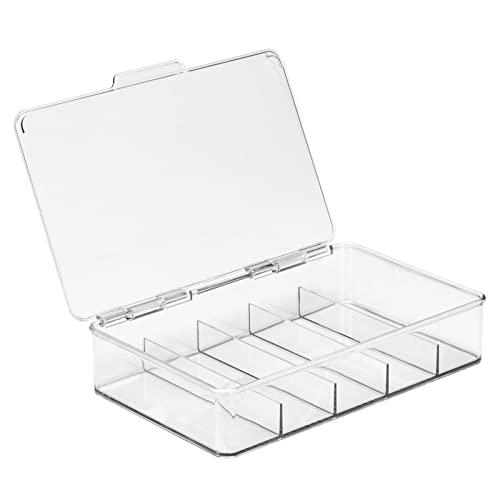 mDesign Plastic Stackable Eyeglass Case Storage Organizer with Hinged Lid for Unisex Sunglasses, Reading Glasses, Fashion Eye Wear, Protective Glasses, 5 Sections, Ligne Collection - 2 Pack - Clear