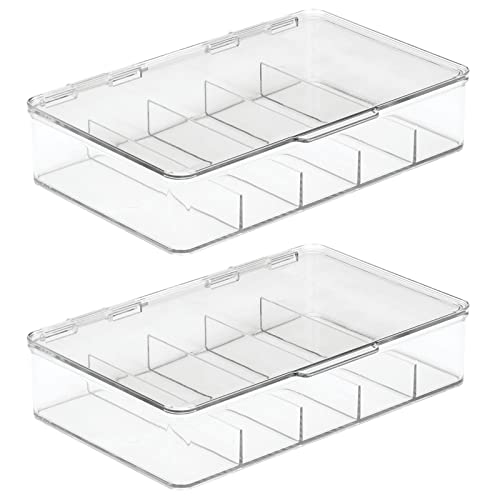 mDesign Plastic Stackable Eyeglass Case Storage Organizer with Hinged Lid for Unisex Sunglasses, Reading Glasses, Fashion Eye Wear, Protective Glasses, 5 Sections, Ligne Collection - 2 Pack - Clear