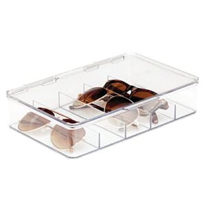 mDesign Plastic Stackable Eyeglass Case Storage Organizer with Hinged Lid for Unisex Sunglasses, Reading Glasses, Fashion Eye Wear, Protective Glasses, 5 Sections, Ligne Collection - 2 Pack - Clear