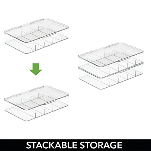 mDesign Plastic Stackable Eyeglass Case Storage Organizer with Hinged Lid for Unisex Sunglasses, Reading Glasses, Fashion Eye Wear, Protective Glasses, 5 Sections, Ligne Collection - 2 Pack - Clear