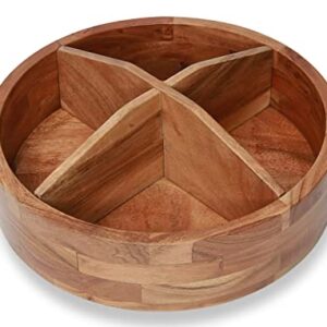 BlackRidge Home 12 inch Acacia Wood Large Lazy Susan Organizer with Removable Dividers, 1, 2 or 4 Sections, Wooden Lazy Susan for Table, Wood Lazy Susan Turntable, Kitchen, Cabinet, Counter or Pantry