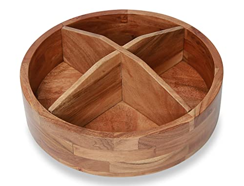 BlackRidge Home 12 inch Acacia Wood Large Lazy Susan Organizer with Removable Dividers, 1, 2 or 4 Sections, Wooden Lazy Susan for Table, Wood Lazy Susan Turntable, Kitchen, Cabinet, Counter or Pantry