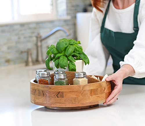 BlackRidge Home 12 inch Acacia Wood Large Lazy Susan Organizer with Removable Dividers, 1, 2 or 4 Sections, Wooden Lazy Susan for Table, Wood Lazy Susan Turntable, Kitchen, Cabinet, Counter or Pantry