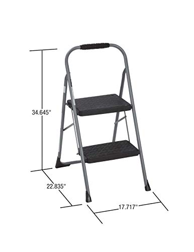 COSCO 11308PBL1E Two Step Big Step Folding Step Stool with Rubber Hand Grip, Gray