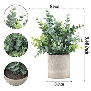 Coferset 2 Pack Small Fake Plants Eucalyptus Potted Artificial Plants for Shelf Desk Home Bathroom Farmhouse Room Decor (Eucalyptus, 2)