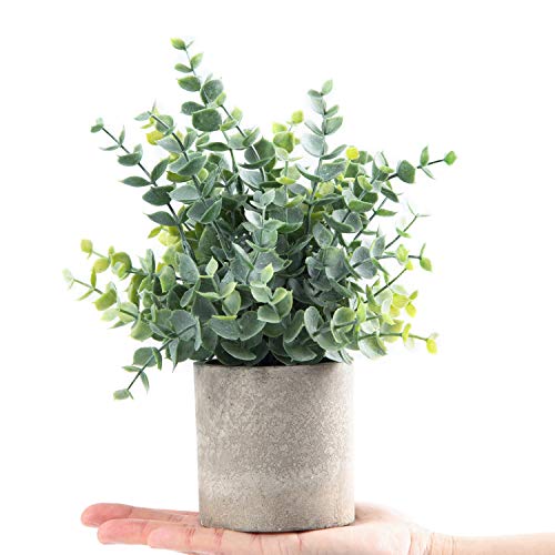 Coferset 2 Pack Small Fake Plants Eucalyptus Potted Artificial Plants for Shelf Desk Home Bathroom Farmhouse Room Decor (Eucalyptus, 2)