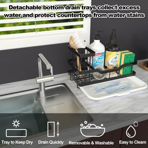 Maifan Multifunctional Sponge Holder for Kitchen Sink, Kitchen Sink Caddy Organizer with Detachable Brush Holder, 304 Stainless Steel Dish Soap Caddy Rustproof Sink Holder for Countertop Storage