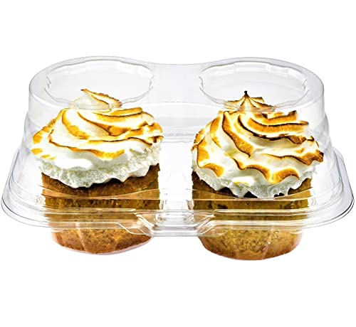 Green Direct 2 Compartment Disposable Cupcake Containers | Clear Cupcake Boxes Airtight | Stackable Cupcake Holders With Lid | Cupcake Plastic Containers Dome Cupcake Carrier BPA Free (50)