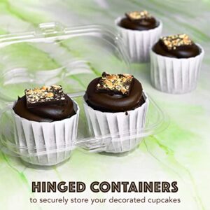 Green Direct 2 Compartment Disposable Cupcake Containers | Clear Cupcake Boxes Airtight | Stackable Cupcake Holders With Lid | Cupcake Plastic Containers Dome Cupcake Carrier BPA Free (50)