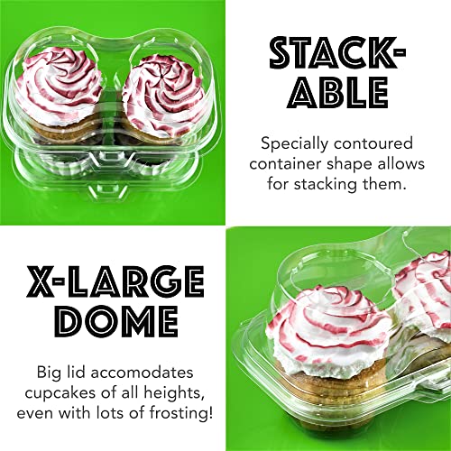 Green Direct 2 Compartment Disposable Cupcake Containers | Clear Cupcake Boxes Airtight | Stackable Cupcake Holders With Lid | Cupcake Plastic Containers Dome Cupcake Carrier BPA Free (50)