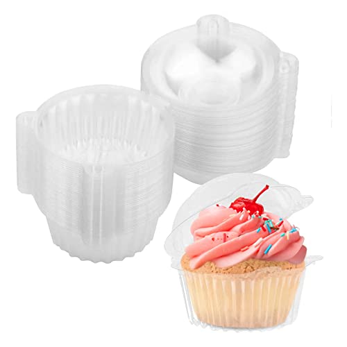 Zezzxu 100 Pack Individual Cupcake Containers Single Disposable Clear Plastic Dome Cupcake Holders Cake Boxes Muffin Case Cups Pods