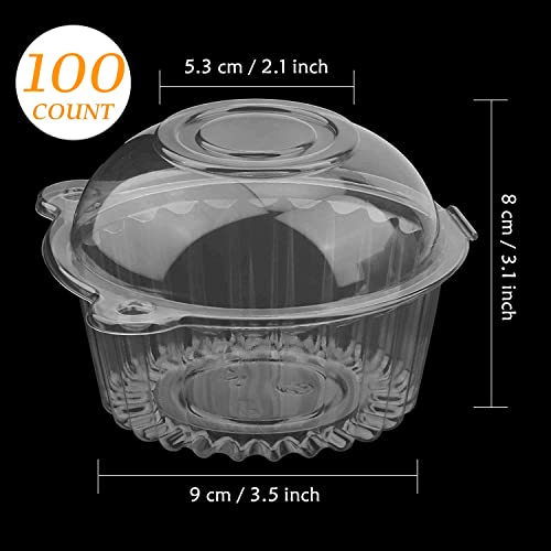 Zezzxu 100 Pack Individual Cupcake Containers Single Disposable Clear Plastic Dome Cupcake Holders Cake Boxes Muffin Case Cups Pods