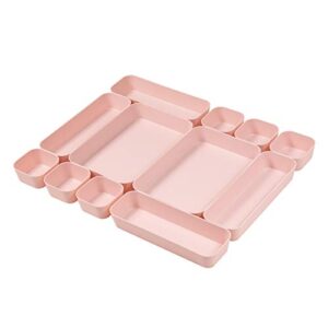 backerysupply set of 12 pink color plastic desk drawer organizers for makeup bathroom office kitchen vanity drawer storage box container