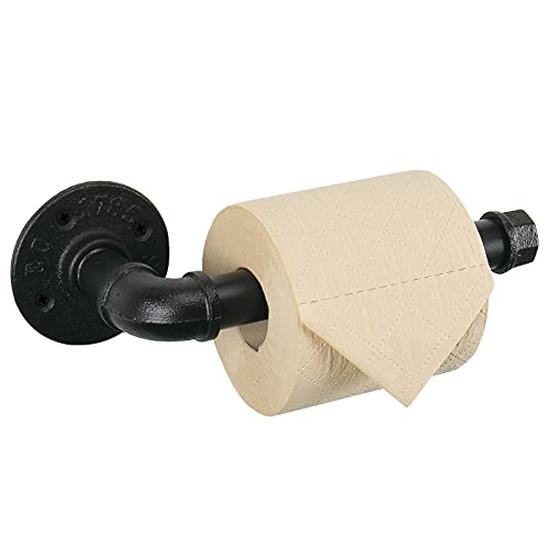 Livabber Industrial Pipe Toilet Paper Holder - Vintage Style DIY Wall Mount Roll Tissue Towel Holder for Bathroom Living Room Bedroom Hallway and Kitchen, No Rust and Oil (Black)