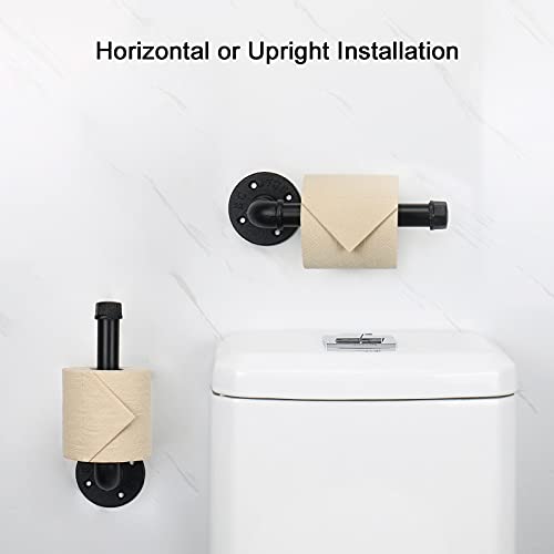 Livabber Industrial Pipe Toilet Paper Holder - Vintage Style DIY Wall Mount Roll Tissue Towel Holder for Bathroom Living Room Bedroom Hallway and Kitchen, No Rust and Oil (Black)