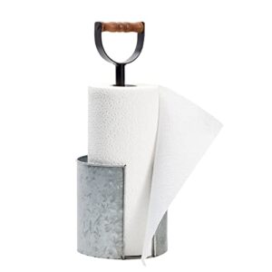 kitchen paper towel holder for countertop with wooden handle, galvanized farmhouse decor (6 x 16 in)