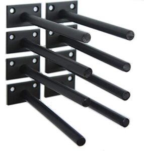 mhmydz 8 pcs 6″ black solid steel floating shelf bracket blind shelf supports – hidden brackets for floating wood shelves – concealed blind shelf support – screws and wall plugs included