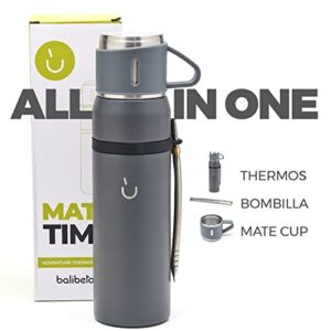 BALIBETOV Camping Thermos for Mate - Vacuum Insulated With Double Stainless Steel Wall- A Mate Thermos Specially Designed as Mate Argentino Kit that includes Bombilla and Mate Cup (Gray)