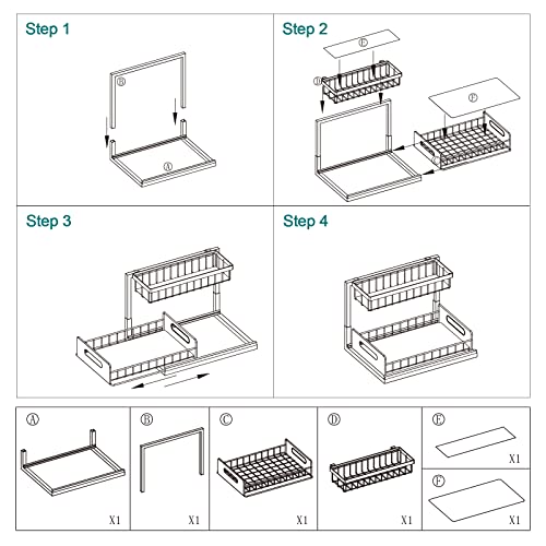 Adjustable Height Under Sink Organizer, Bukfen Pull Out Cabinet Organizer 2-Tier Slide Out Sliding Shelf Under Cabinet Storage Multi-Use for Under Kitchen Bathroom Sink Organizers and Storage …