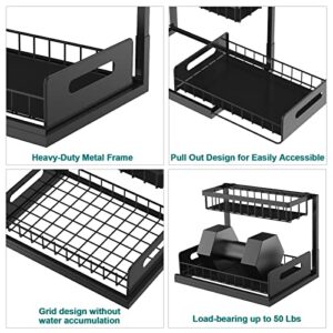 Adjustable Height Under Sink Organizer, Bukfen Pull Out Cabinet Organizer 2-Tier Slide Out Sliding Shelf Under Cabinet Storage Multi-Use for Under Kitchen Bathroom Sink Organizers and Storage …