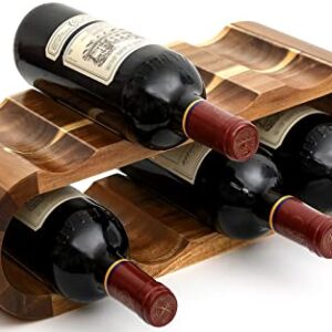 Wooden Wine Racks Countertop, 8 Bottles Acacia Wine Rack Inserts for Cabinet, Wine Bottle Holder Stand Freestanding Wine Storage Shelf for Home Décor and Wine Gifts, No Need Assembly