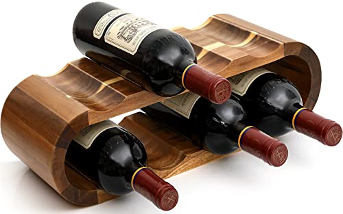 Wooden Wine Racks Countertop, 8 Bottles Acacia Wine Rack Inserts for Cabinet, Wine Bottle Holder Stand Freestanding Wine Storage Shelf for Home Décor and Wine Gifts, No Need Assembly