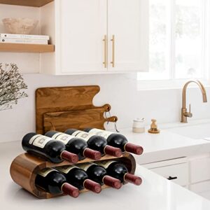 Wooden Wine Racks Countertop, 8 Bottles Acacia Wine Rack Inserts for Cabinet, Wine Bottle Holder Stand Freestanding Wine Storage Shelf for Home Décor and Wine Gifts, No Need Assembly