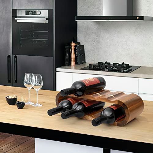 Wooden Wine Racks Countertop, 8 Bottles Acacia Wine Rack Inserts for Cabinet, Wine Bottle Holder Stand Freestanding Wine Storage Shelf for Home Décor and Wine Gifts, No Need Assembly