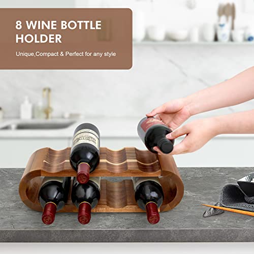 Wooden Wine Racks Countertop, 8 Bottles Acacia Wine Rack Inserts for Cabinet, Wine Bottle Holder Stand Freestanding Wine Storage Shelf for Home Décor and Wine Gifts, No Need Assembly