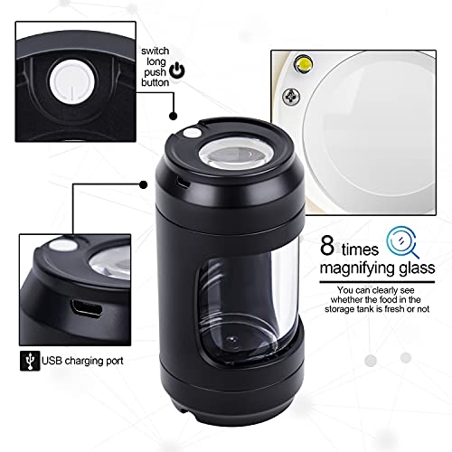 METSHOW Light-Up LED Transparent Seal Storage Jar，Magnifying Viewing Glass Airtight Jar with Grinder ，8 x Magnification Glass(Black)