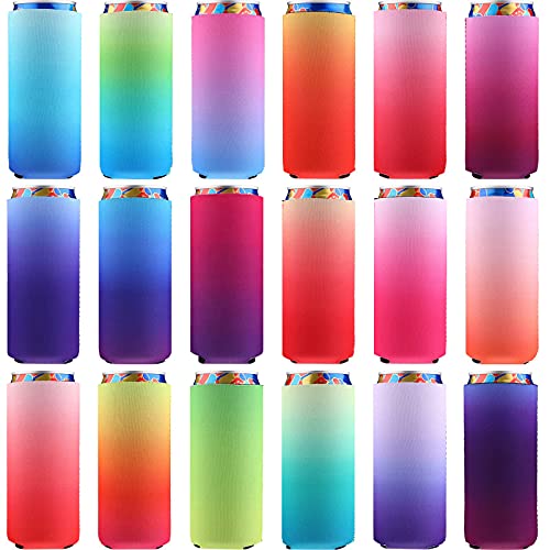 18 Pieces Slim Can Cooler Drink Sleeves Holder Insulated Neoprene Can Sleeves Neoprene Slim Beer Can Sleeves Tall Coffee Cup Sleeve Insulated Sleeves Reusable Cup Cover (12 oz, Gradient)