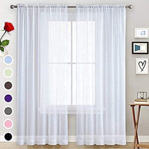 spacedresser basic rod pocket sheer voile window curtain panels white 1 pair 2 panels 52 width 84 inch long for kitchen bedroom children living room yard(white,52 w x 84 l)