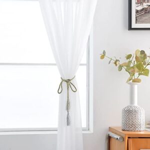 SpaceDresser Basic Rod Pocket Sheer Voile Window Curtain Panels White 1 Pair 2 Panels 52 Width 84 Inch Long for Kitchen Bedroom Children Living Room Yard(White,52 W x 84 L)